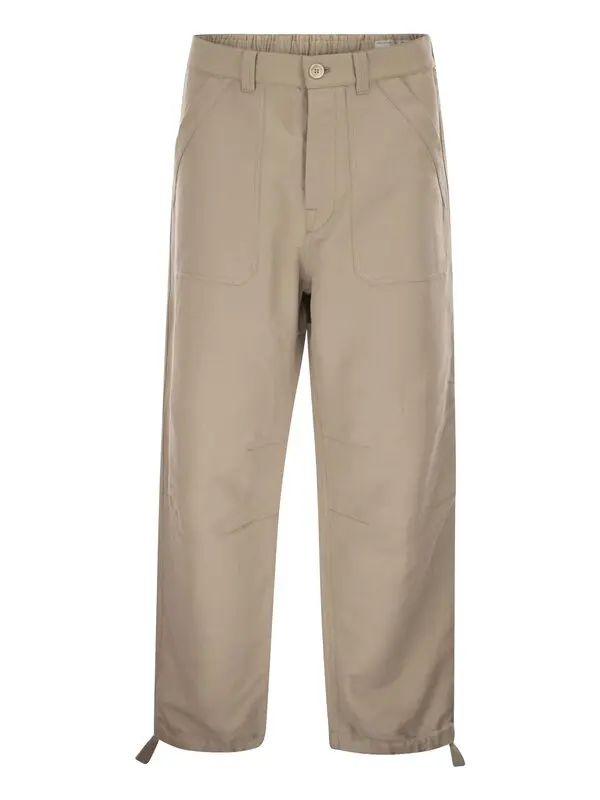 Brunello Cucinelli Cotton And Linen Drill Trousers With Patch Pockets - Cream
