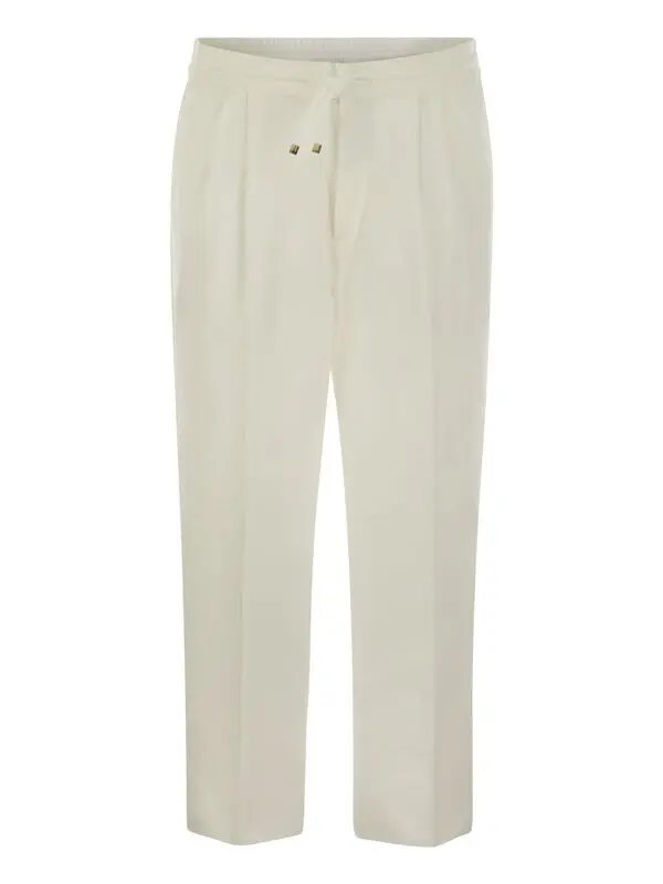 Brunello Cucinelli Linen And Cotton Gabardine Leisure Fit Trousers With Double Darts - Cream