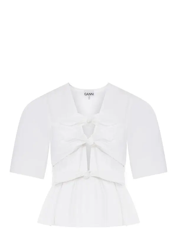GANNI White Washed Stretch Cotton Tie Strap Blouse - Multicolor