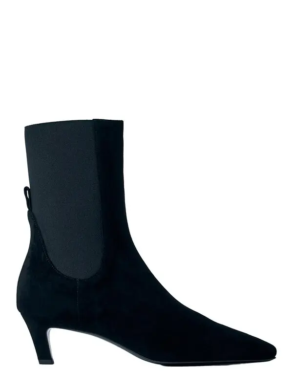 TOTEME Suede Kitten Heel Pointed Toe Boots - Black