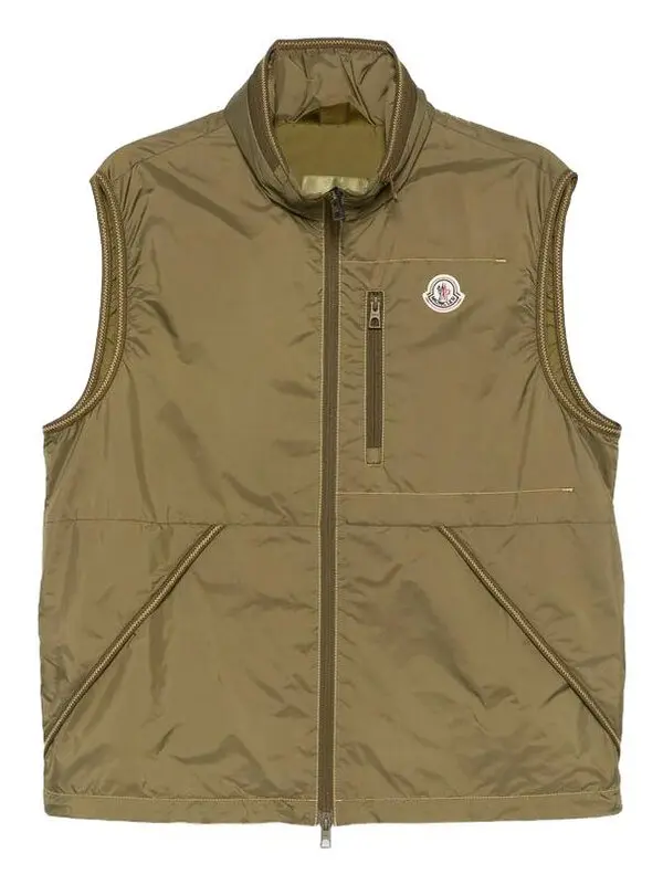 Moncler Sleeveless Zip-up Vest With Logo Patch - Green