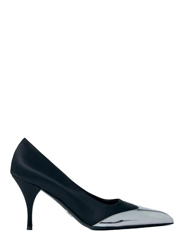 Prada Satin And Metallic Cap Toe Stiletto Pumps - Black