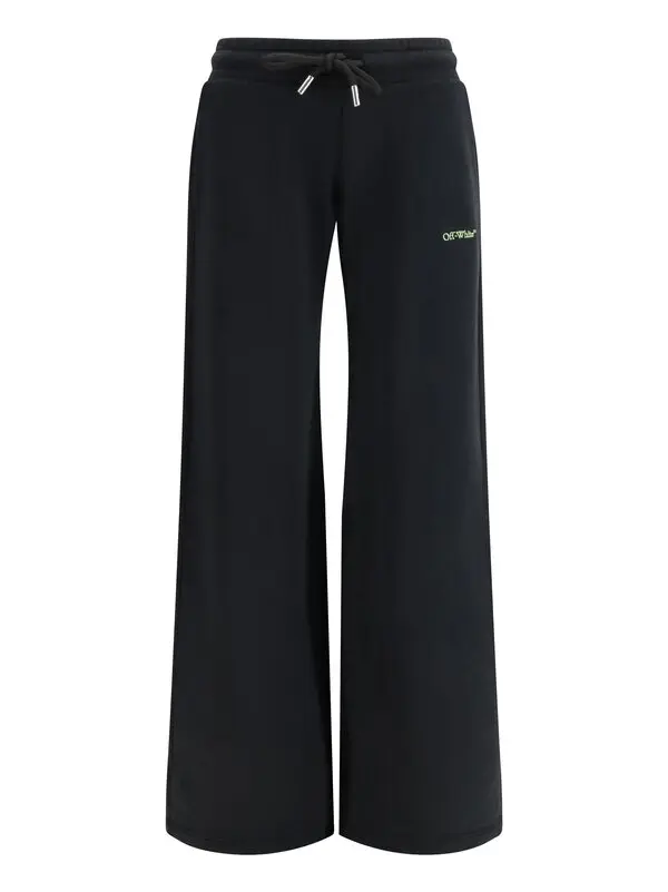 Off-White Cotton Wide Leg Sweatpants With Embroidered Logo - Black