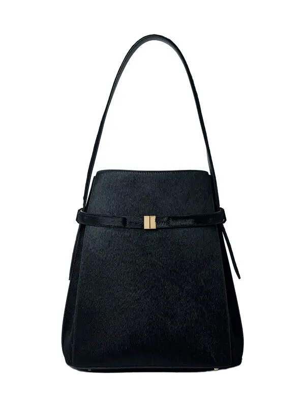 TOTEME Belted Pony Hair Bucket Bag - Black