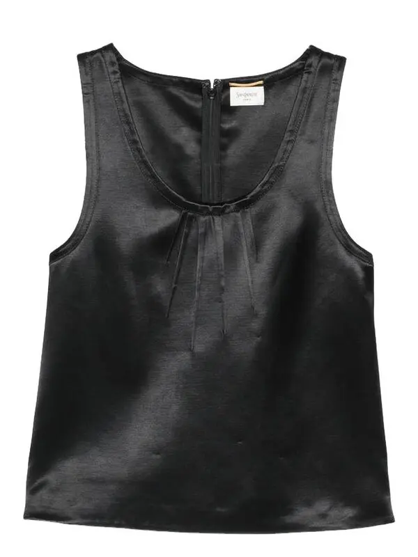 Saint Laurent Sleeveless Top With Pleated Detail - Black