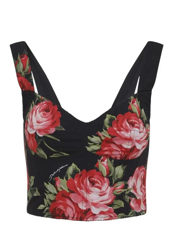 Dolce & Gabbana Floral Print Bustier Top - Black
