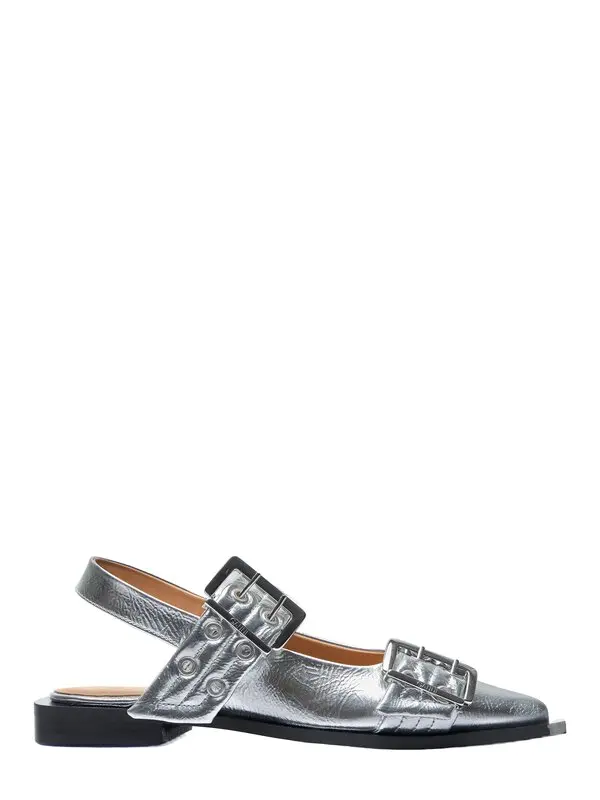GANNI Buckle Ballerina Flats - Silver