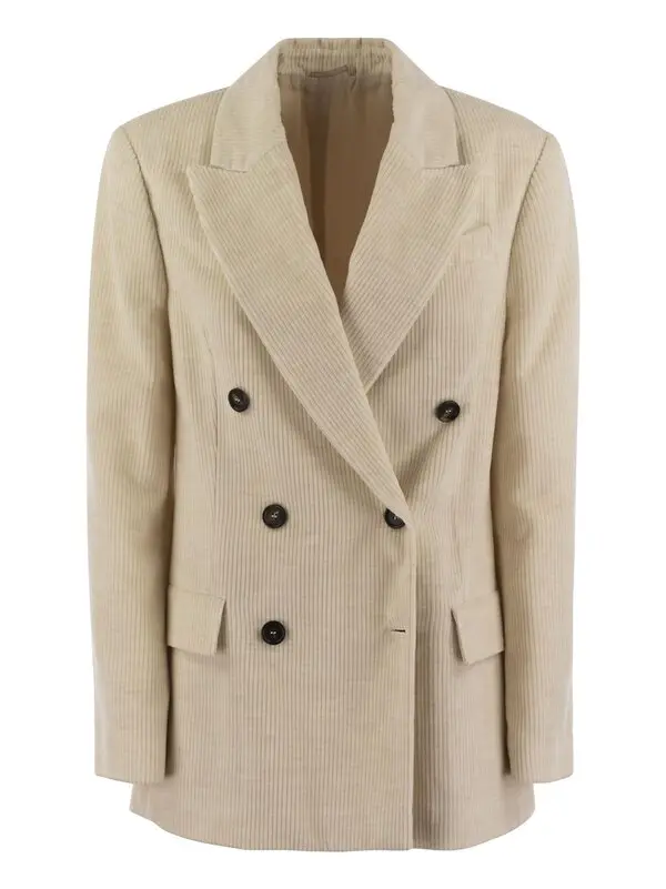 Brunello Cucinelli Viscose And Cotton Corduroy Double-breasted Jacket - Cream