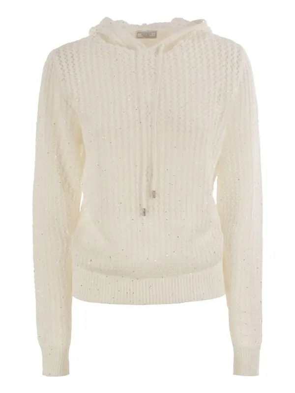 Peserico Pesirico Cotton Cord Onet Jumper With Sequins And Hooded Neckline - White