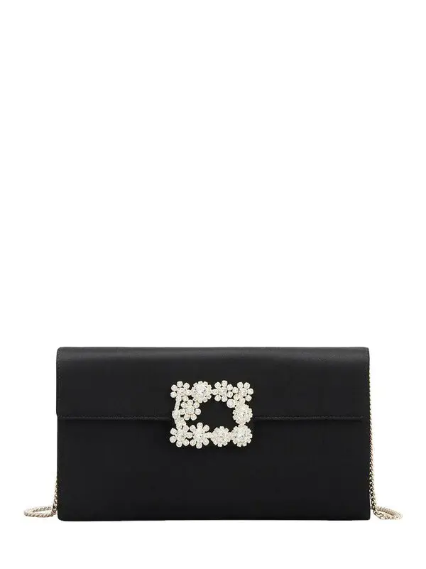 ROGER VIVIER Efflorescence Clutch In Satin With Crystal Buckle - Black