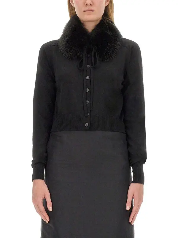 Sportmax Knit Shirt With Fur Collar - Black