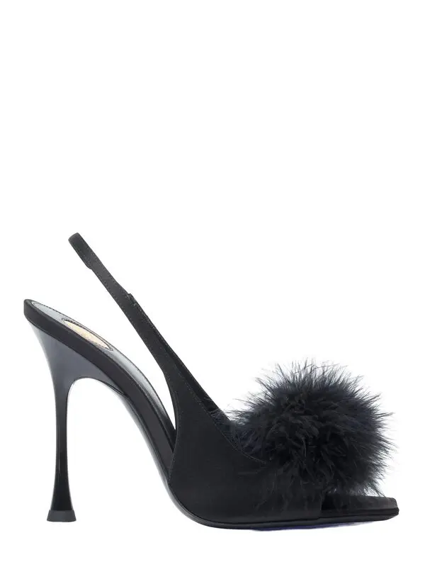 Saint Laurent Feather Embellished Slingback Sandals - Black