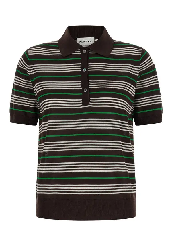 P.a.r.o.s.h Striped Wool, Silk, And Cashmere Blend Polo Shirt - Brown