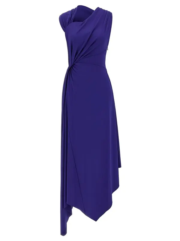 Victoria Beckham Asymmetrical Neckline Fluid Drape Midi Dress - Blue