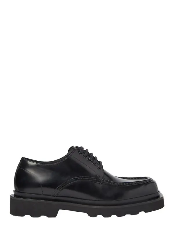 Dolce & Gabbana Brushed Leather Square Toe Derby Shoes - Black