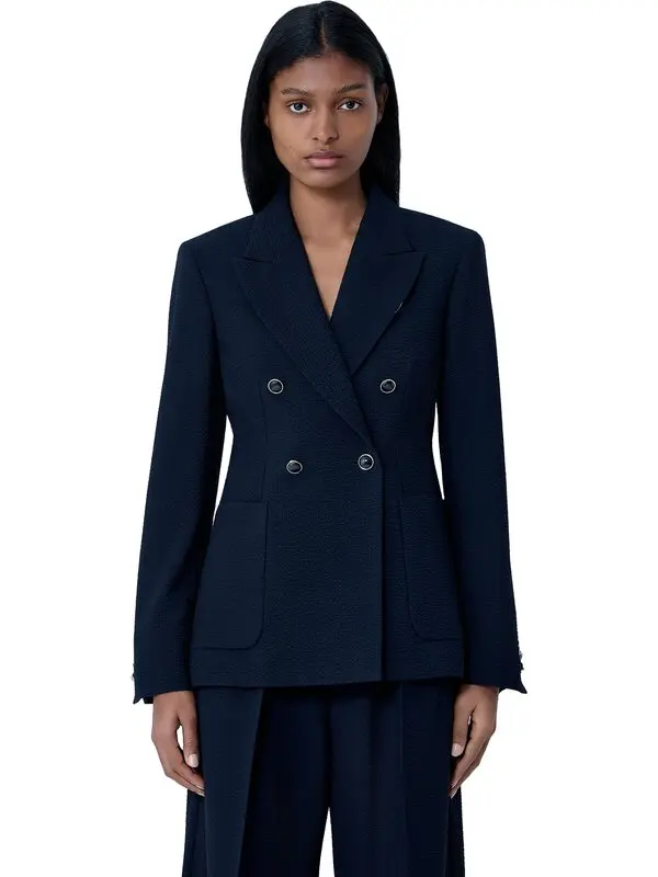 Max Mara Double-breasted Textured Wool Blazer - Blue