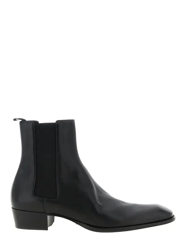 Saint Laurent Stanton Hammered Leather Ankle Boots - Black