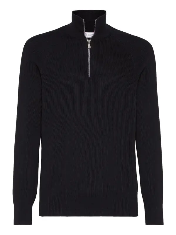 Brunello Cucinelli Cotton Zip Up High Neck Sweater - Multicolor