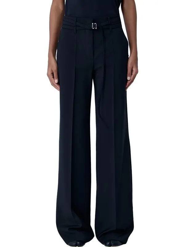 Sportmax High-rise Wide-leg Wool Trousers With Tie Belt - Black