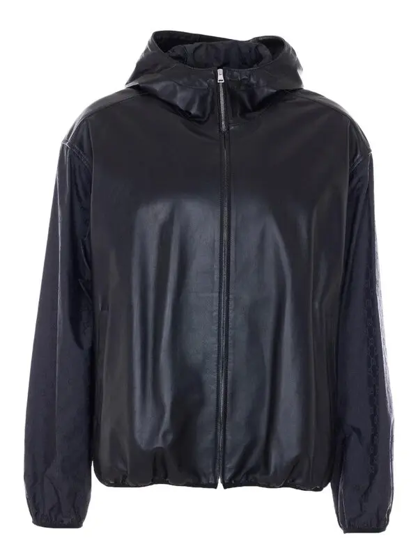 Gucci Hooded Bomber Jacket With All Over Logo Detail - Black