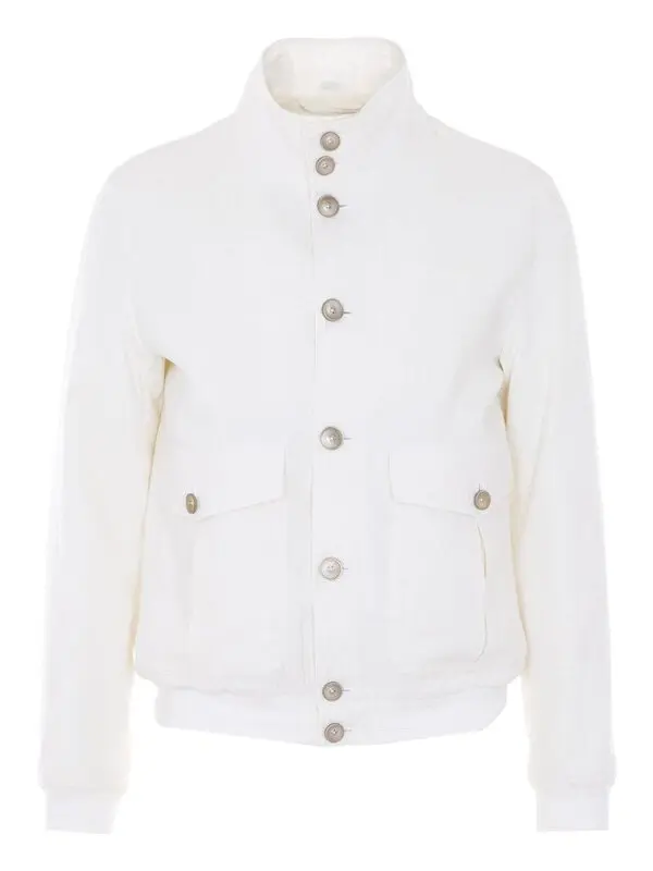 Herno Linen Cotton Blend Bomber Jacket - White