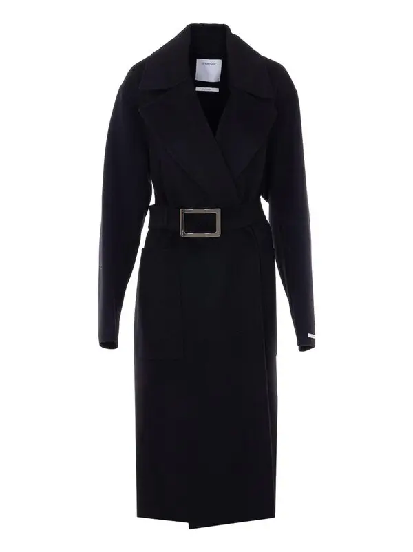 Sportmax Virgin Wool Belted Robe Coat - Black
