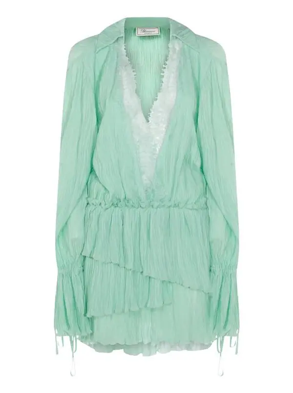 Blumarine V-neck Ruffled Day Dress Made In Italy - Green