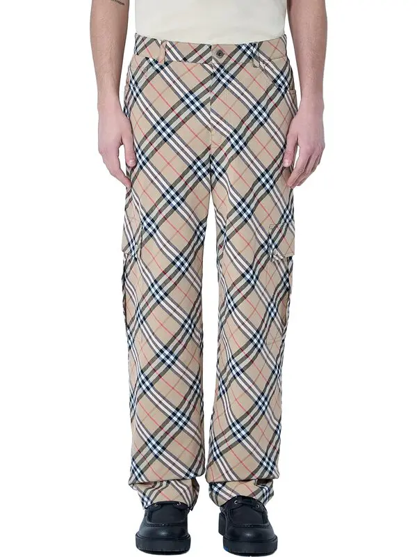 Burberry Check Linen-blend Cargo Pants - Cream