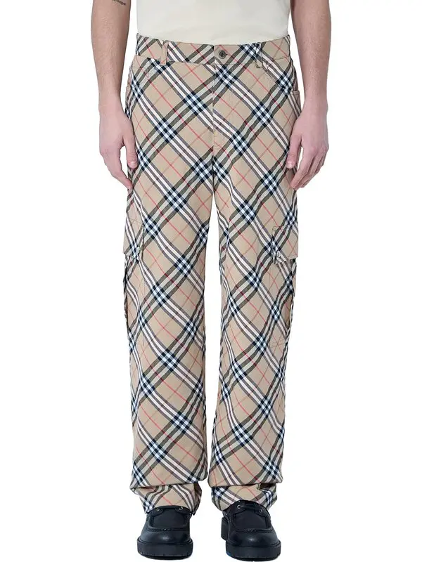 Burberry Check Linen-blend Cargo Pants - Cream