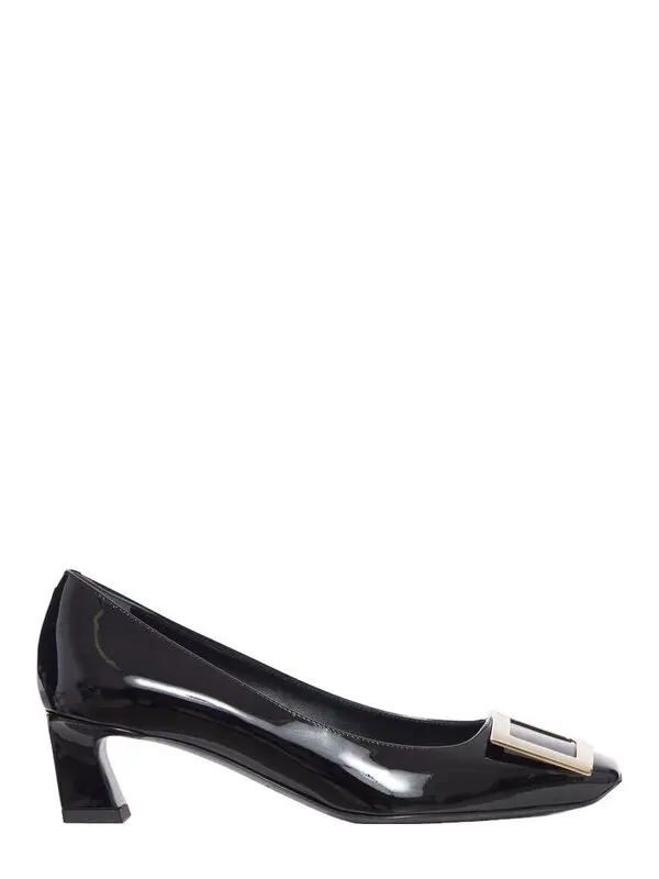 ROGER VIVIER Patent Calfskin Trumpette Pumps With Metal Buckle - Black