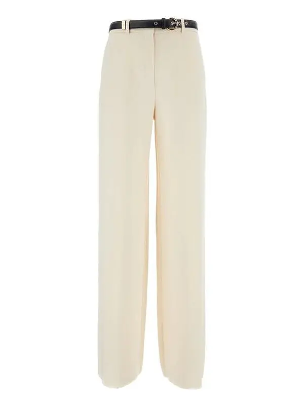 Max Mara Neutrals Wide Leg Belted Trousers - Cream