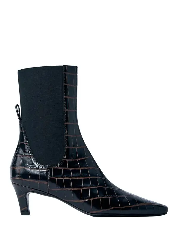 TOTEME Croc-embossed Leather Pointed-toe Ankle Boots - Brown