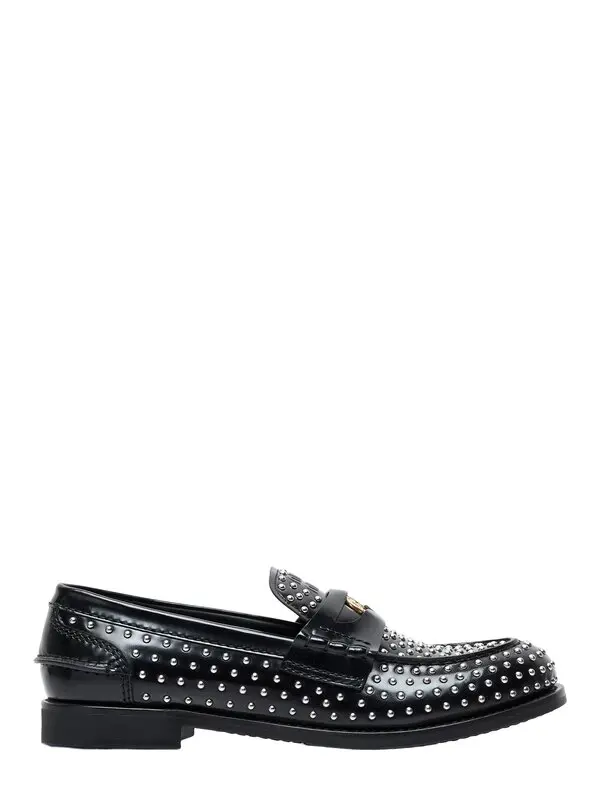 Miu Miu Studded Leather Loafers - Black