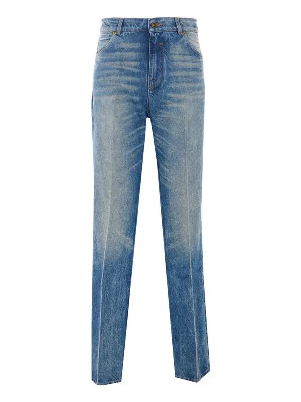 Balmain Straight Leg Faded Denim Pants - Blue