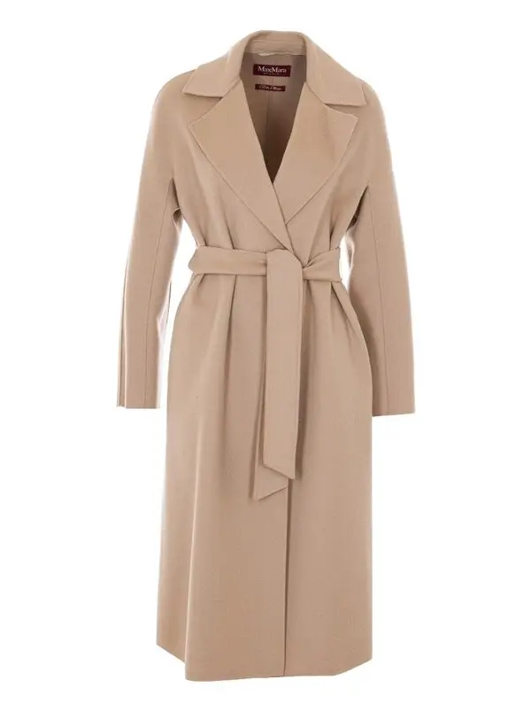 Max Mara Belted Long-sleeve Wool Blend Coat - Cream