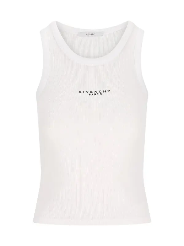 Givenchy Ribbed Knit Sleeveless Top With Logo Print - White