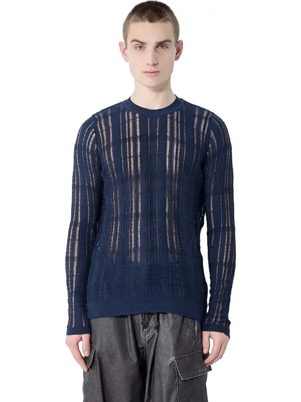 Our Legacy Crewneck Laddered Knit Sweater - Blue