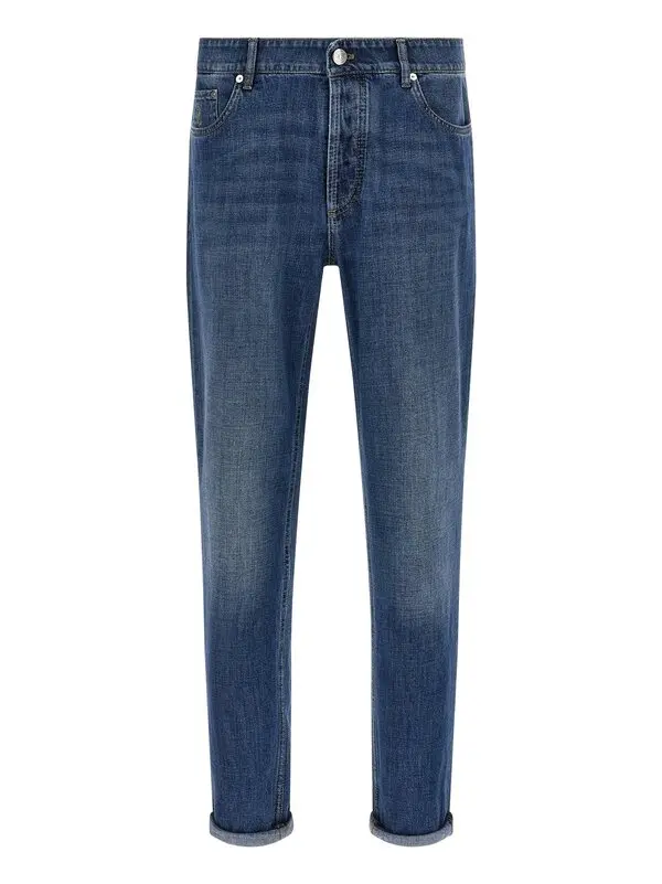 Brunello Cucinelli Straight Leg Jeans With Embroidered Logo - Blue