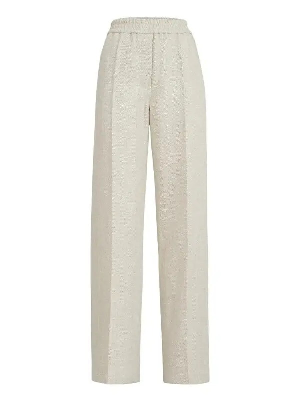 Brunello Cucinelli Palazzo Pants With Chevron Pattern - Cream