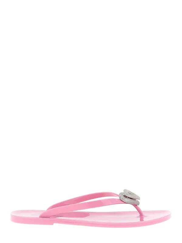 Mach & Mach Double Heart Embellished Rubber Thong Sandals - Pink
