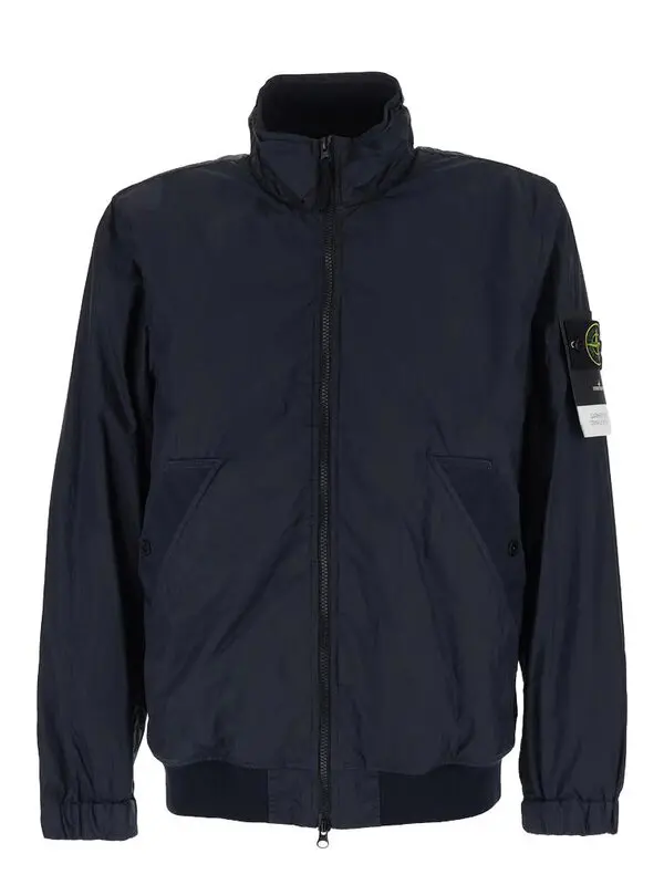 Stone Island Lightweight Zip-up Jacket With Logo Patch - Black