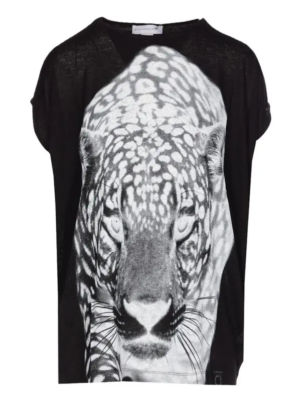 Stella McCartney Cloud Leopard Graphic Print Short-sleeve Crewneck T-shirt - Black