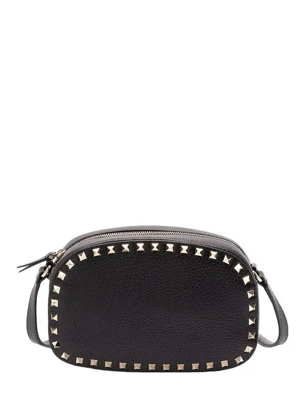 Valentino Garavani Calf Leather Studded Satchel Bag - Black