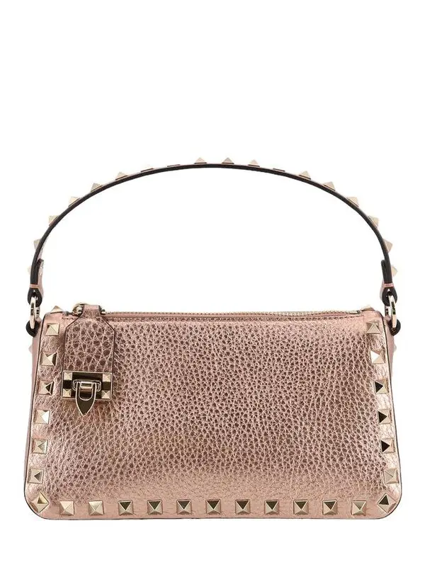 Valentino Garavani Grainy Leather Studded Satchel With Adjustable Strap - Pink