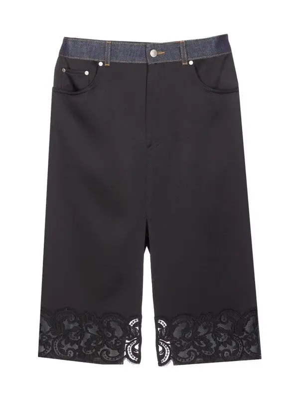 Stella McCartney Denim Skirt With Front Slit And Contrast Piping - Black