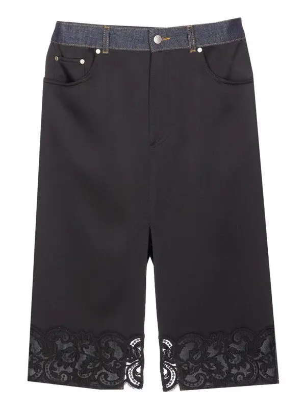 Stella McCartney Denim Skirt With Front Slit And Contrast Piping - Black