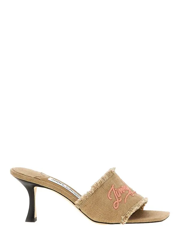 JIMMY CHOO Alexia Linen Embroidered Heeled Sandals - Cream