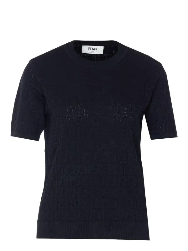 Fendi Knitted All Over Logo Short Sleeve Crew Neck T-shirt - Black