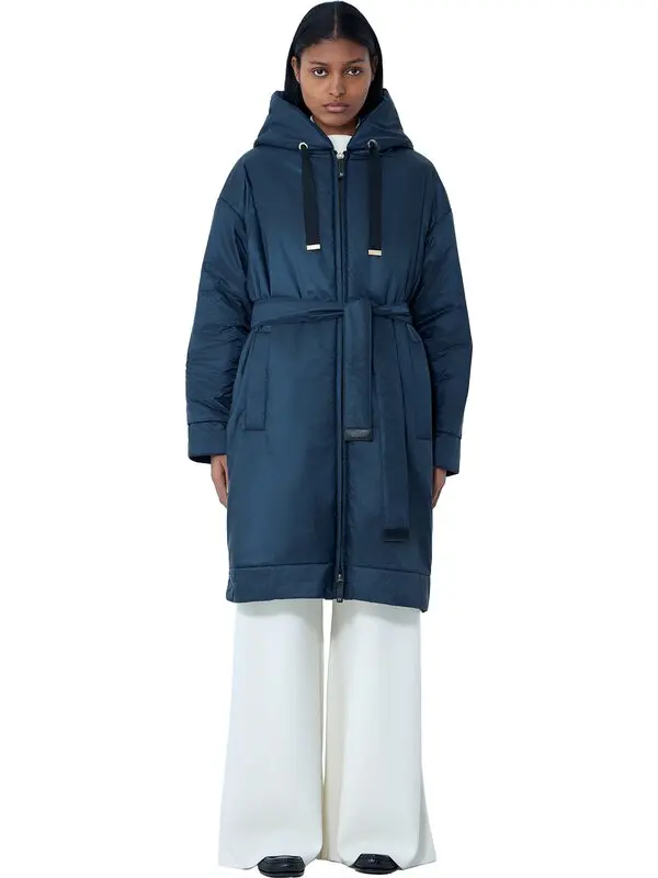 Max Mara Hooded Quilted Coat With Belt - Blue