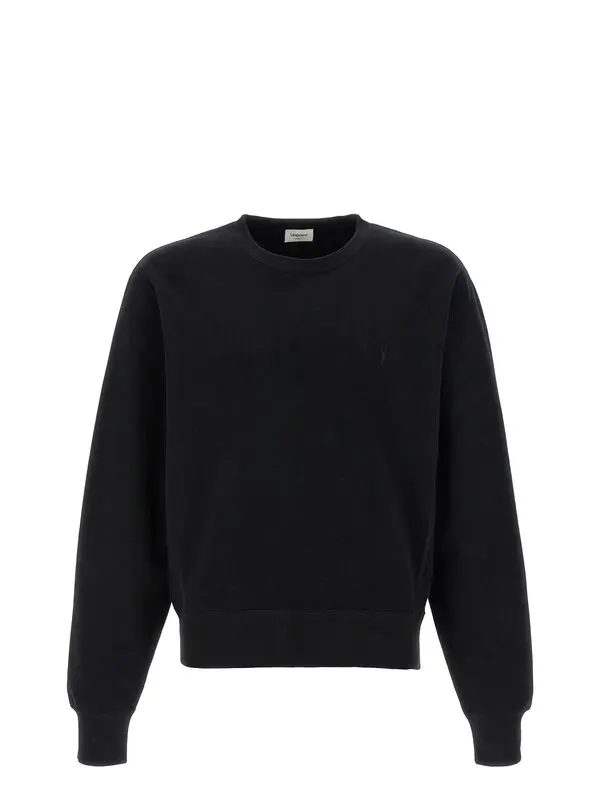 Saint Laurent Cassandre Embroidered Cotton Sweatshirt - Black
